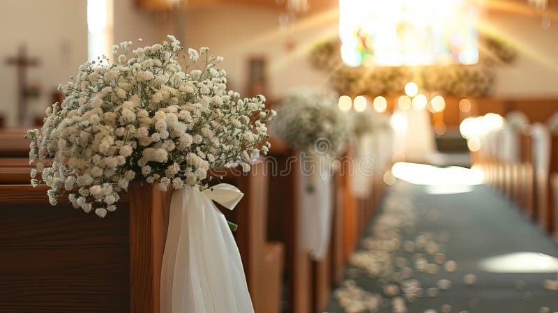 A Church with White Flowers on the Pews Stock Illustration ...