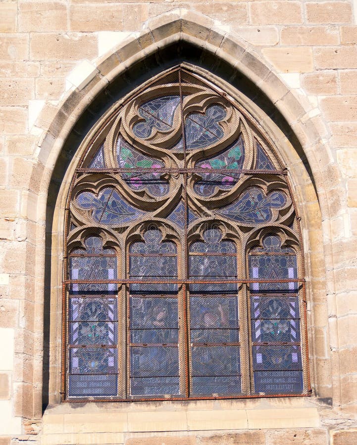 Church Window with Iron Net for Protection Stock Image - Image of ...