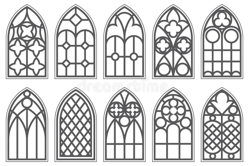 Gothic Stained Glass Windows. Church Medieval Arches. Catholic ...
