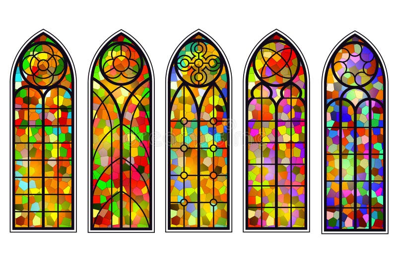Church Windows with Colored Stained Glass Pattern. Cathedral and Castle ...