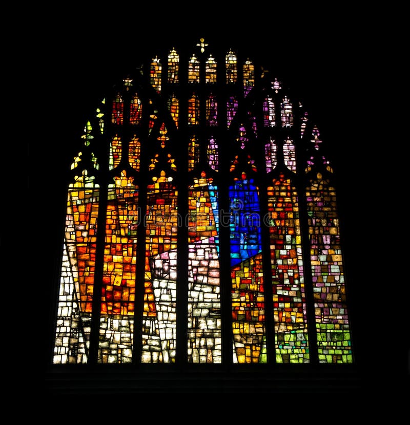 Church Interior with Stained Glass WIndow Stock Photo - Image of church ...