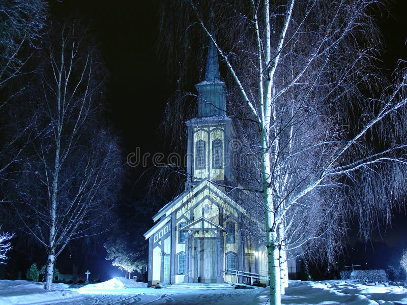Church on a winter night stock image. Image of chapel, town - 638739