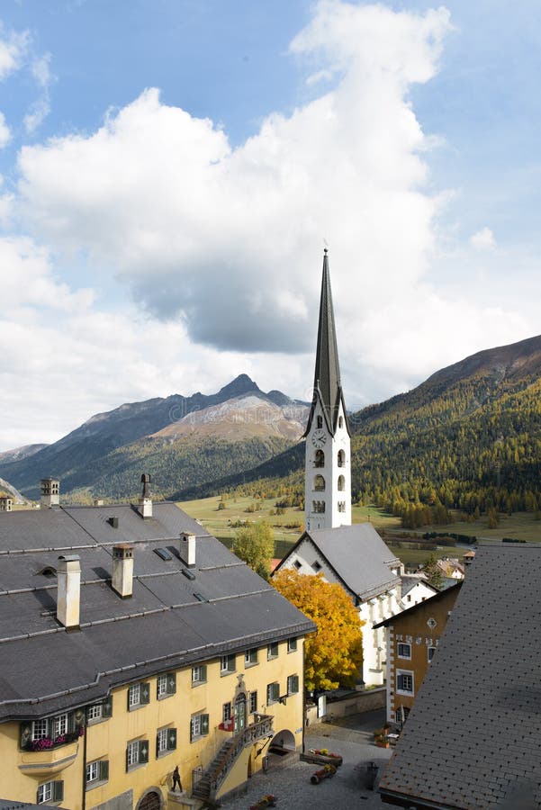 Church of Zuoz Engadine Switzerland Stock Photo - Image of engadine ...