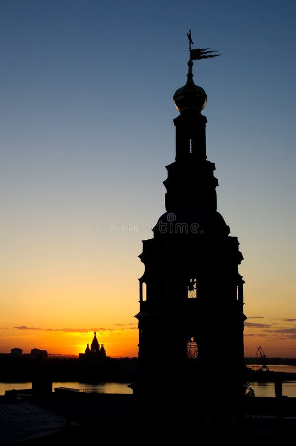 Churches at Evening and Skyline Stock Photo - Image of blue, evening ...