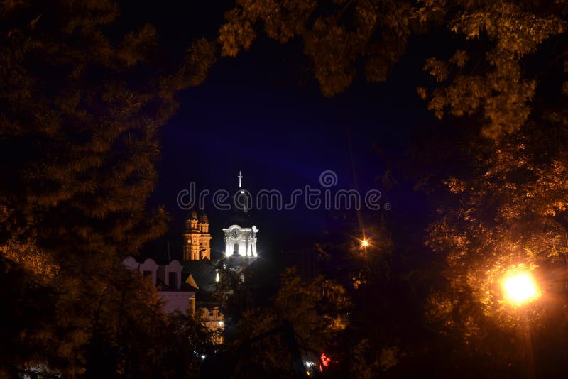 Churches at night stock photo. Image of nice, city, town - 124437520