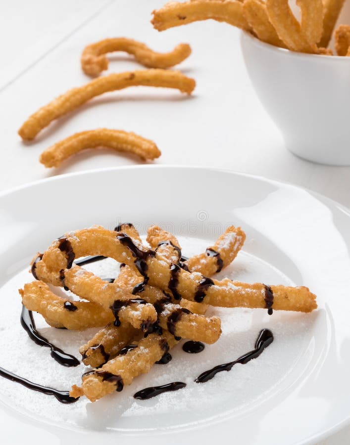 Churros on Plate with Chocolate Stock Photo - Image of homemade, tasty ...