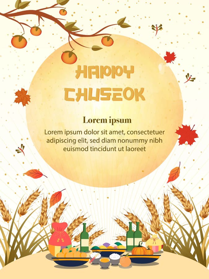 Chuseok Banner Design.persimmon Tree on Full Moon View Background Stock ...