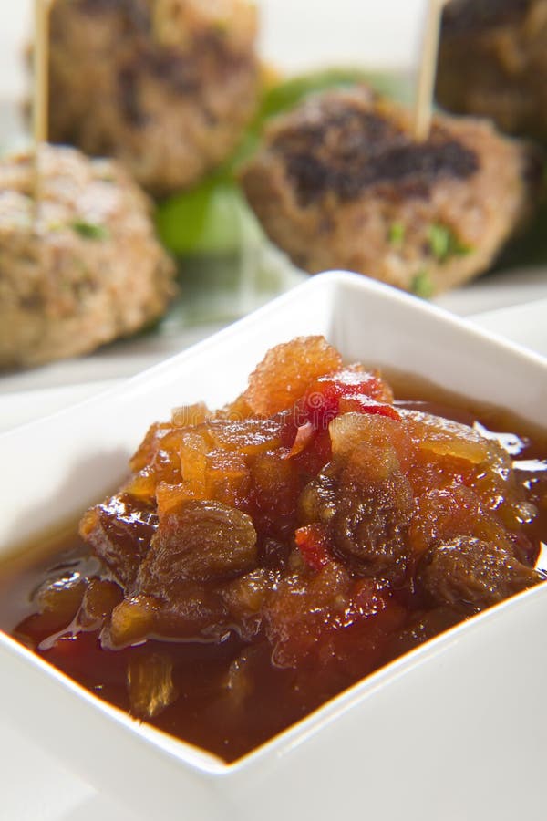 Chutney with Meatballs in Background Stock Image - Image of life ...