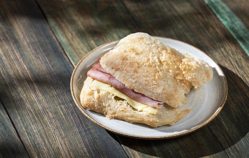 Ciabatta Bread Sandwich with Ham and Cheese Stock Photo - Image of ...