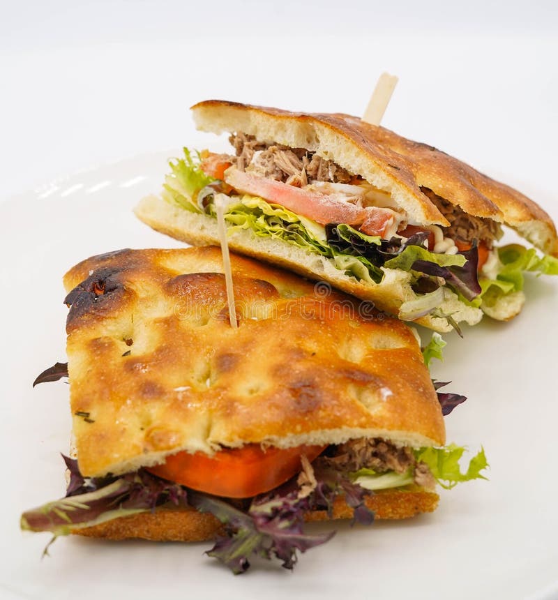 Ciabatta Bread Sandwich with Pulled Pork and Vegetables Stock Photo ...