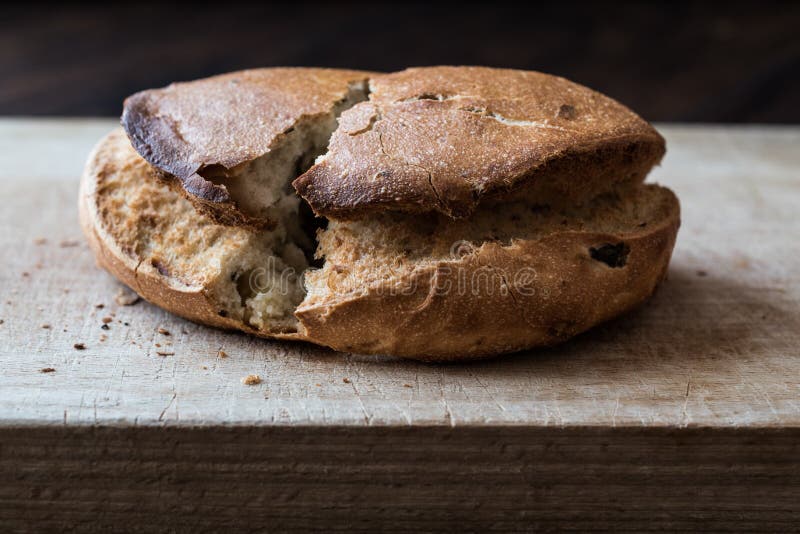 Ciabatta Bread Split in Two Pieces on Wooden Surface Stock Photo ...