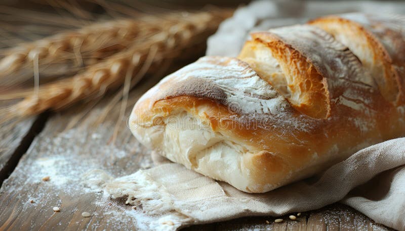 Ciabatta with Ears on the Wooed Table Stock Photo - Image of fresh ...