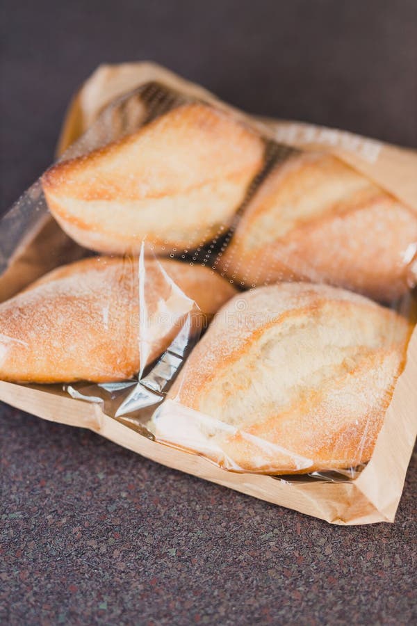 Ciabatta Panini Bread in Plastic Bag, Concept of Packaged Food Stock ...