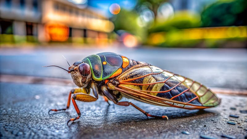 Cicada bug rests street stock illustration. Illustration of flat ...