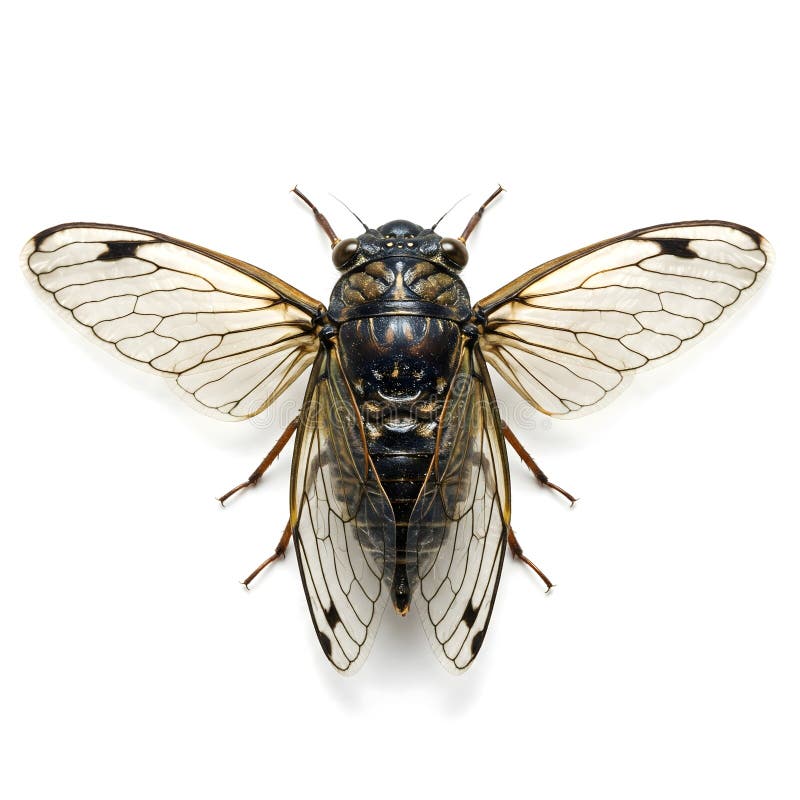 A Cicada with Spread Wings Showing Intricate Vein Patterns is Centered ...