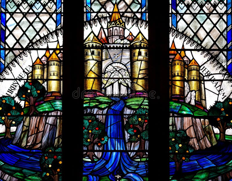Cidade Celestial Do Jerusalém No Vitral Imagem de Stock - Imagem de ...