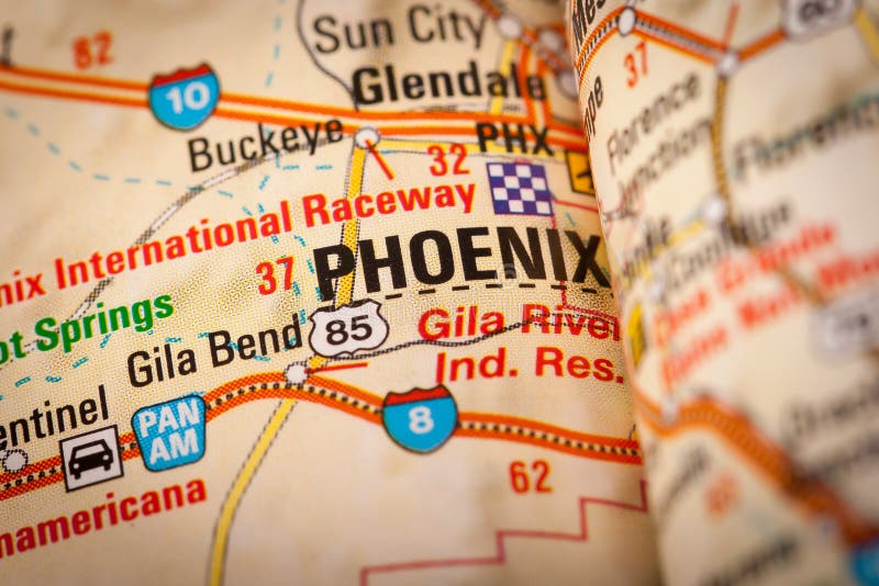Cidade De Phoenix Em Um Mapa De Estradas Foto de Stock - Imagem de mapa ...