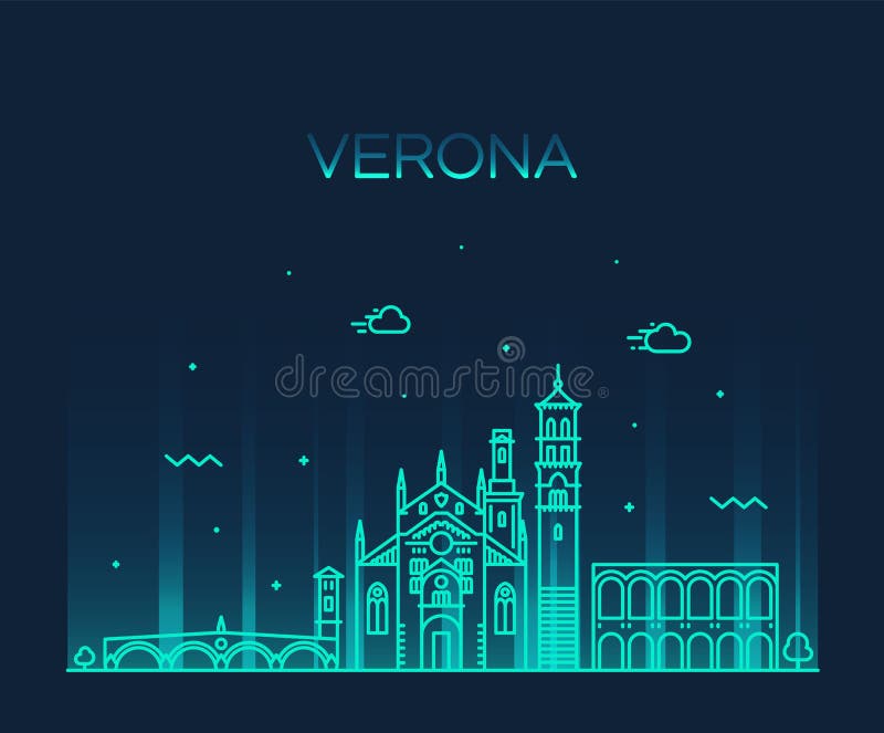 Cidade Linear Do Estilo Do Vetor De Itália Da Skyline De Verona ...