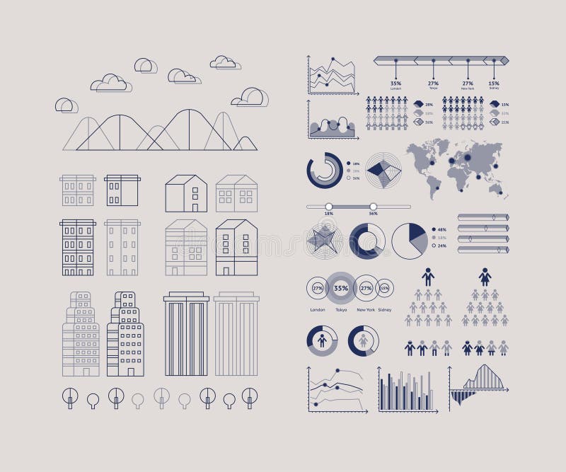 Cidade Linear Lisa Infographic Ilustração Stock - Ilustração de globo ...