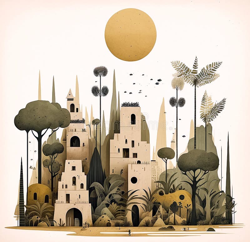 Cidade No Deserto. Obra De Arte Fantasiosa Ilustração Stock ...