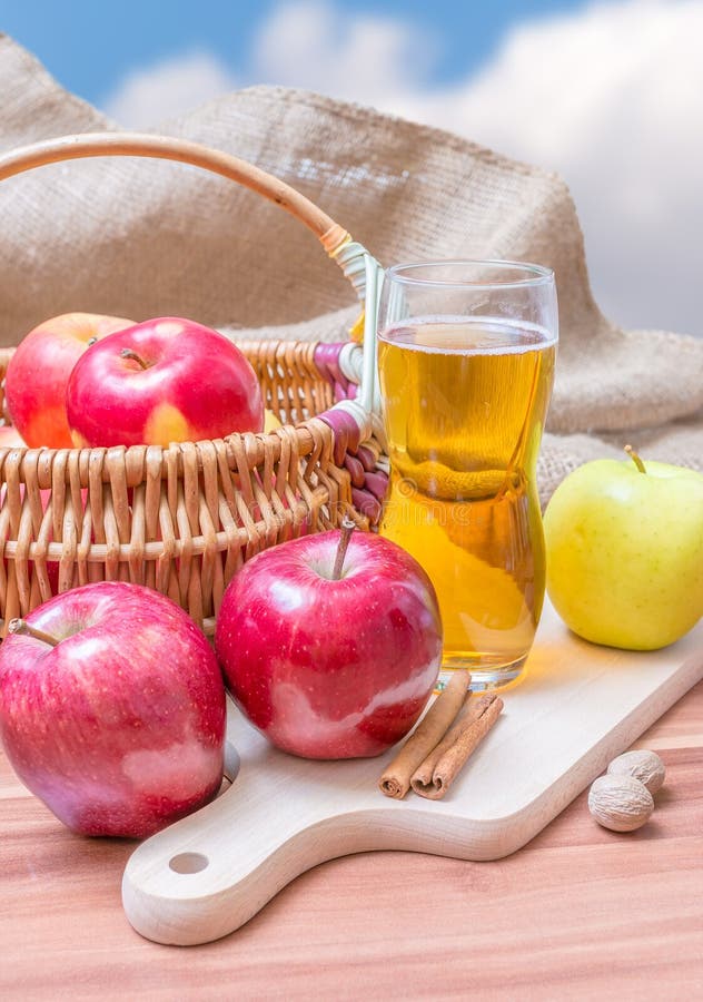 Cider - Alcohol Hot Apple Drink and Apples on Wooden Table Stock Image ...