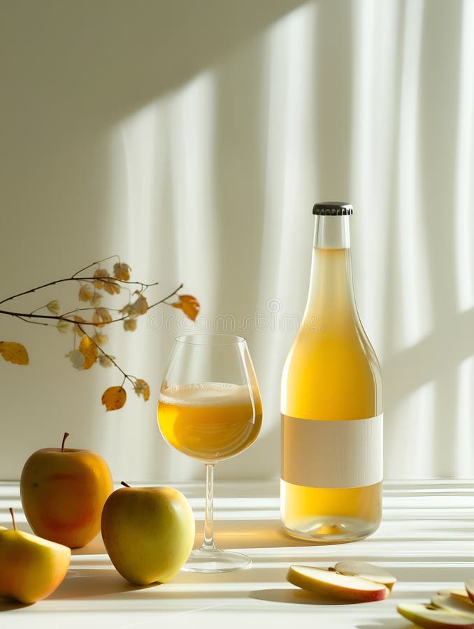 Cider Bottle for Label Layout with a Glass of Cider and Apples on a ...