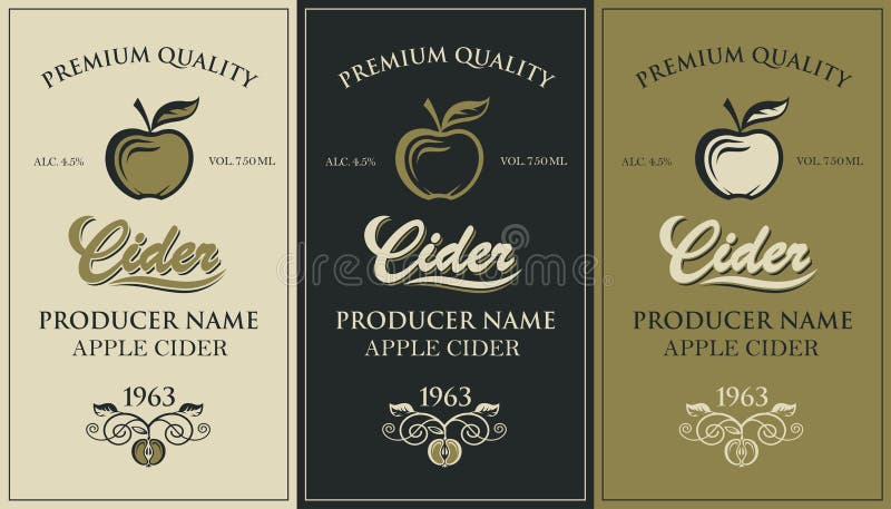 Cider labels set stock vector. Illustration of glass - 135930448