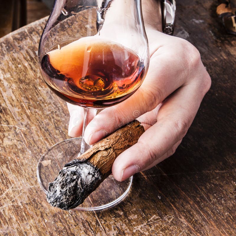 Cigar in Man Hand with Glass of Alcohol Stock Photo - Image of style ...