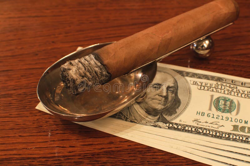 Cigar on a Stand with Money Stock Image - Image of consumer, flavour ...