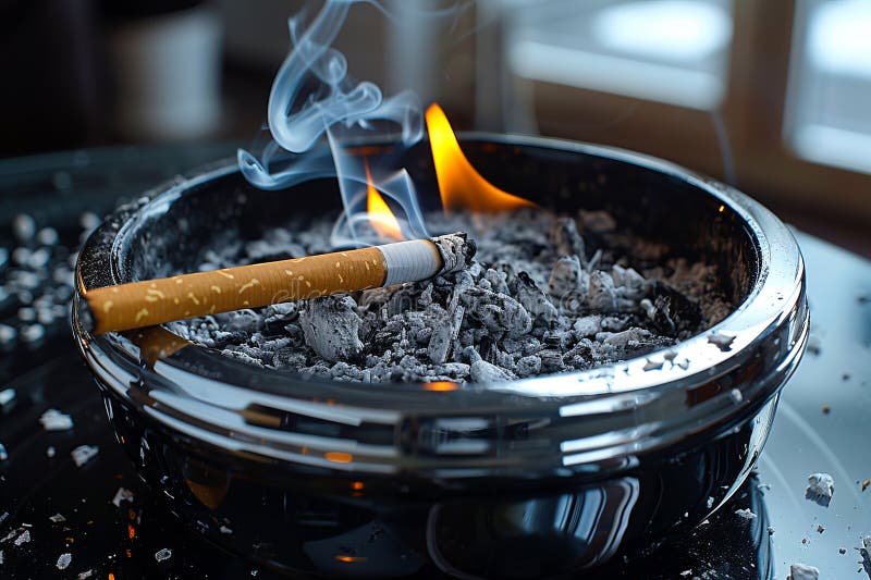 A Cigarette is Burning in an Ashtray Stock Image - Image of lighter ...