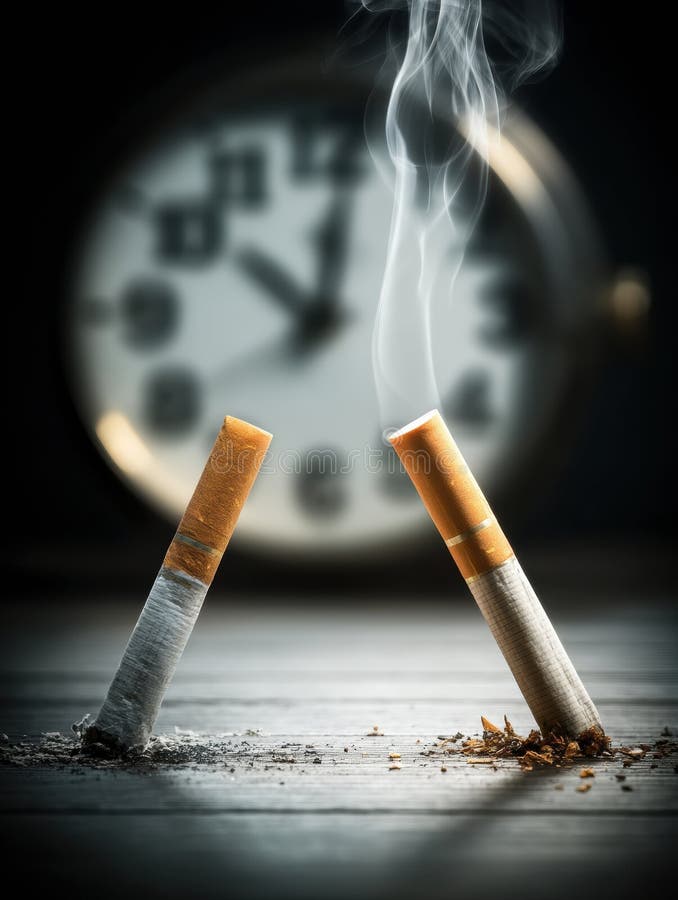 Cigarette Burning from Both Ends with Clock in Background Representing ...