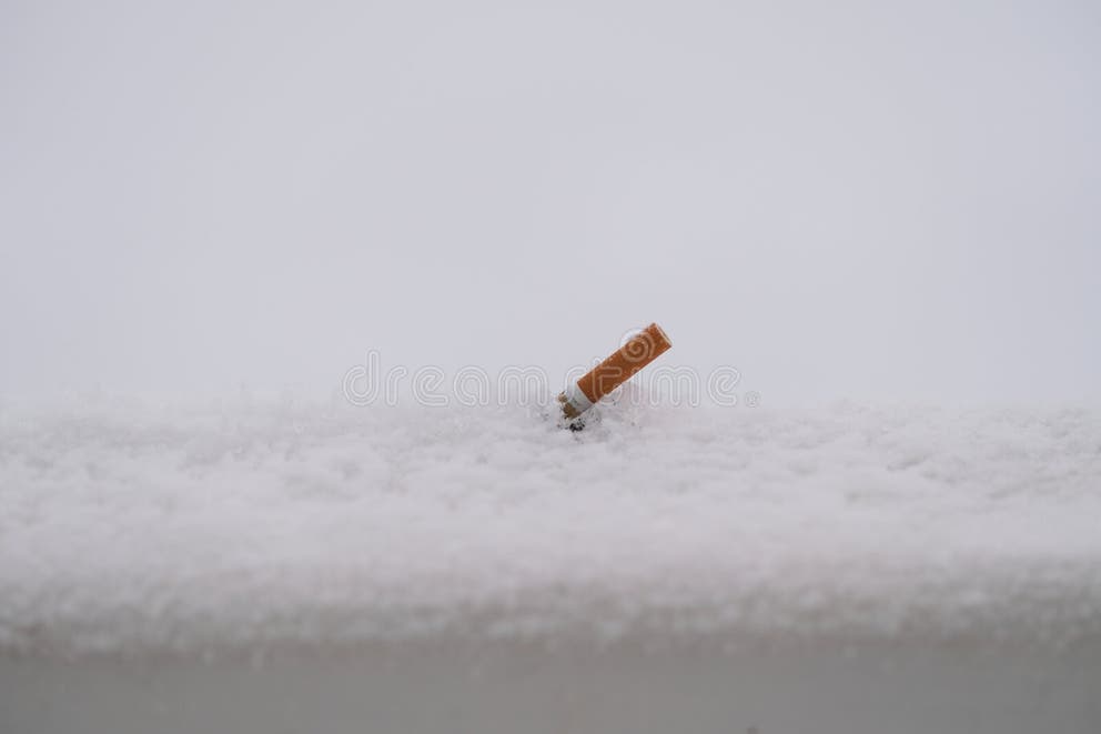 Cigarette in the snow stock image. Image of tabacco - 373275047
