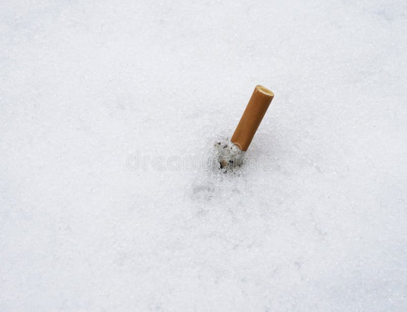 Cigarette in snow stock image. Image of stub, street - 57070793
