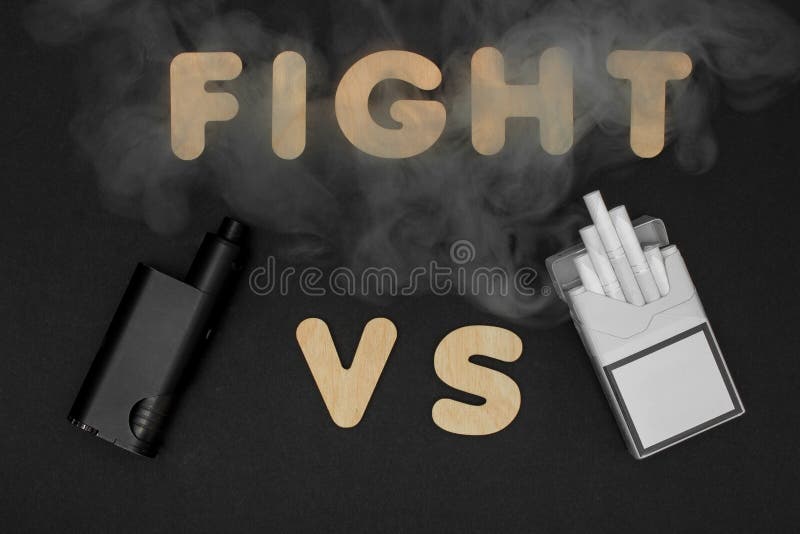 Cigarettes Against Vape. Electronic Cigarette Over a Dark Background ...