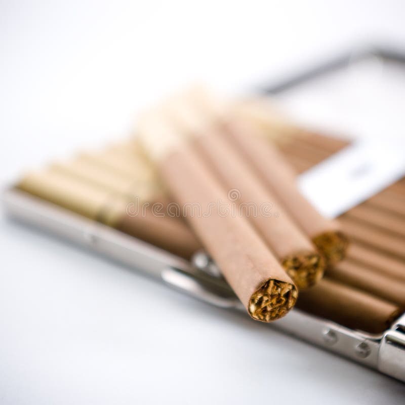 Cigarettes in Cigarette Case Stock Photo - Image of silver, retro: 13487672