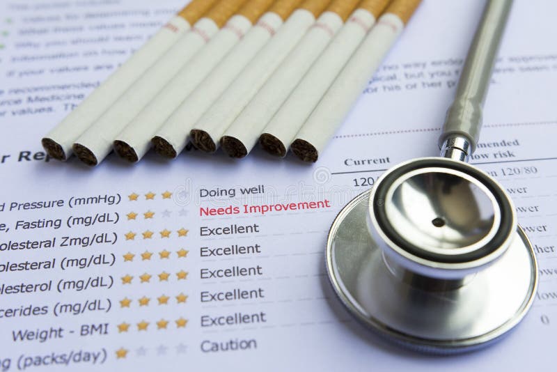 Cigarettes and Stethoscope on Lab Test Result Stock Image - Image of ...