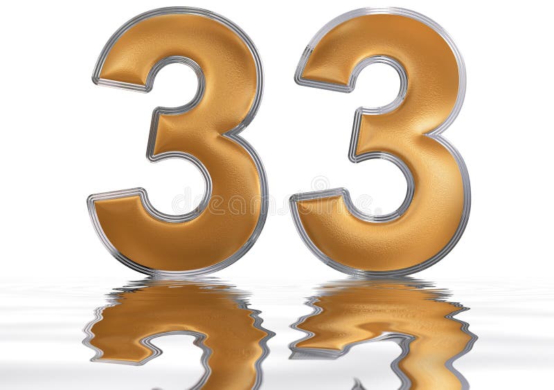 Cijfer 33, Drieëndertig, Overdacht De Waterspiegel, Isolat Stock ...