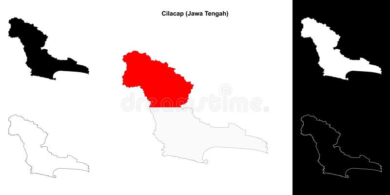 Cilacap outline map stock vector. Illustration of tengah - 356958598
