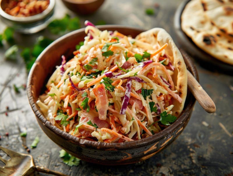 Cilantro and Carrot Saldus with Tortilla Stock Photo - Image of latin ...