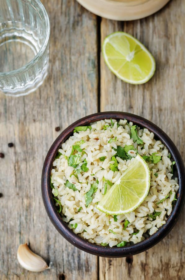 Cilantro Lime Garlic Brown Rice Stock Photo - Image of homemade ...