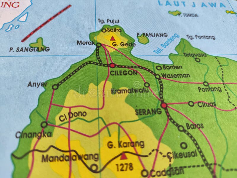Cilegon Map and Major Cities Around it on Physical Map Stock Image ...