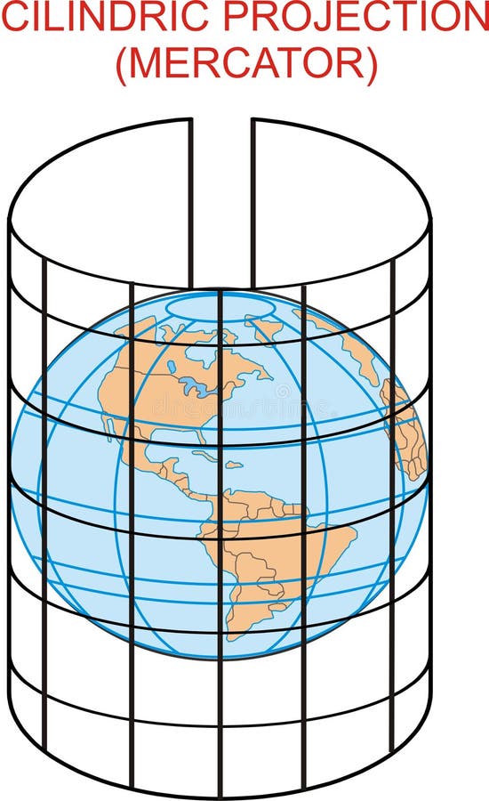 A cilindric projection map stock illustration. Illustration of lines ...