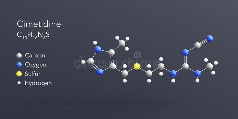 Cimetidine Molecule 3d Rendering, Flat Molecular Structure with ... Cimetidine Molecule 3d Rendering, Flat Molecular Structure with ...