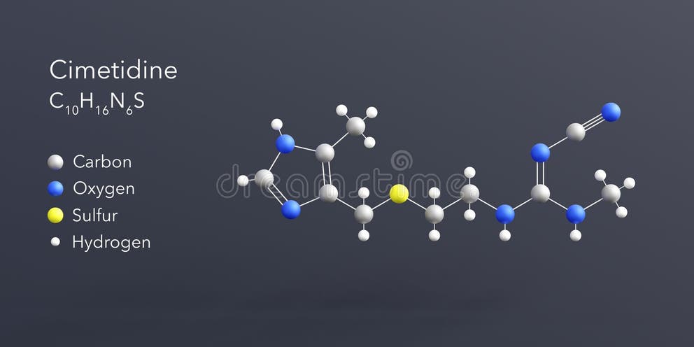 Cimetidine Molecule 3d Rendering, Flat Molecular Structure with ...