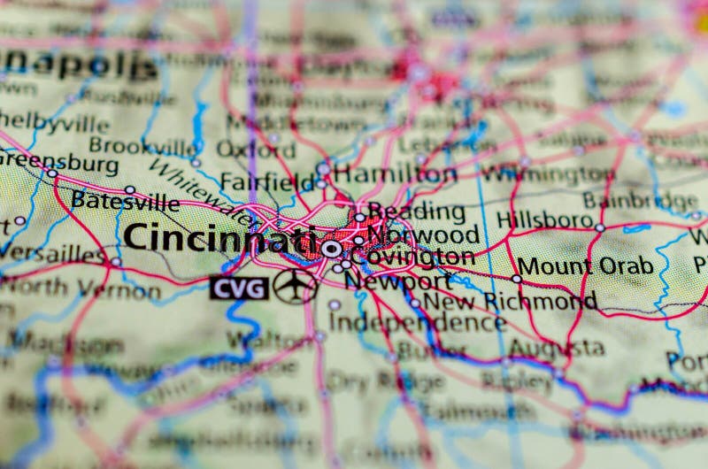 Cincinnati en mapa imagen de archivo. Imagen de correspondencia - 114072569