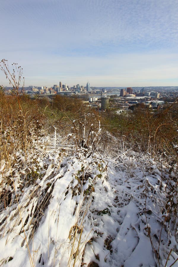 Cincinnati, Ohio Seen after a Light Snow from Devou Park, Kentucky ...