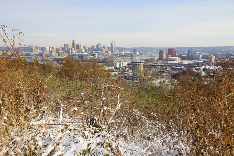 Cincinnati, Ohio Seen after a Light Snow from Devou Park, Kentucky ...