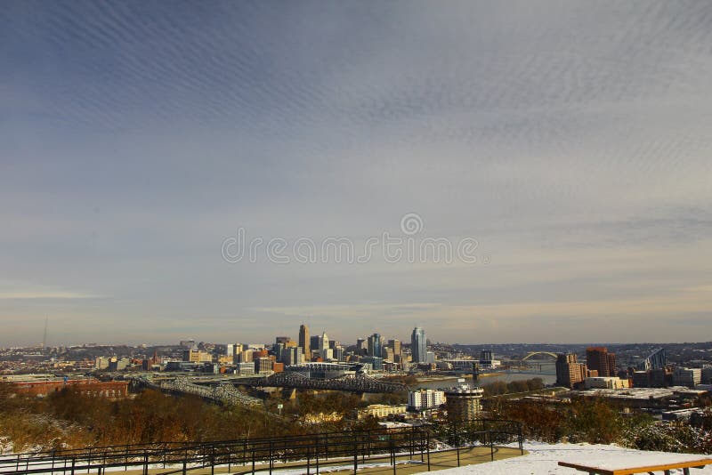 Cincinnati, Ohio Seen after a Light Snow from Devou Park, Kentucky ...