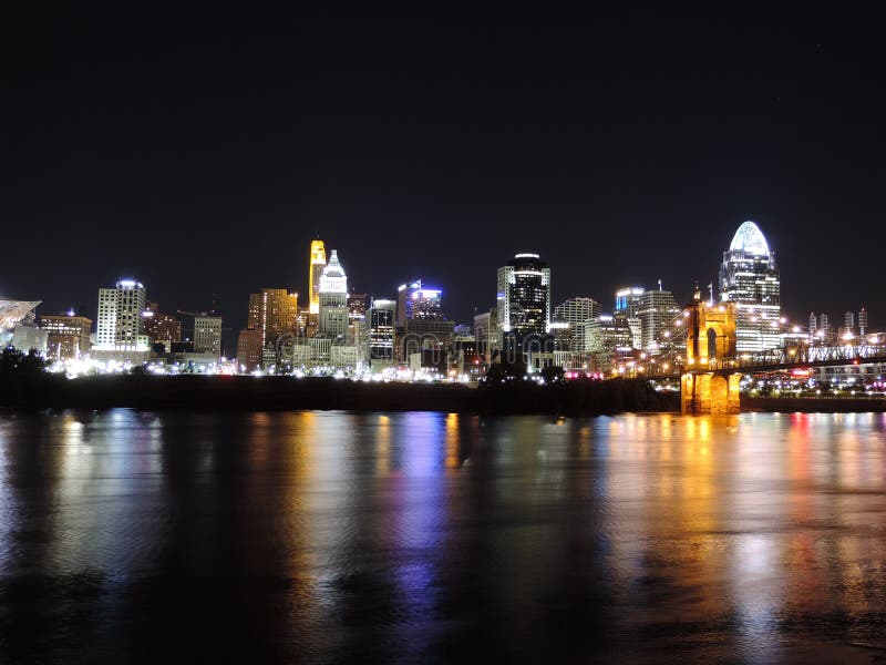Downtown Cincinnati Ohio Skyline at Night Stock Photo - Image of ...