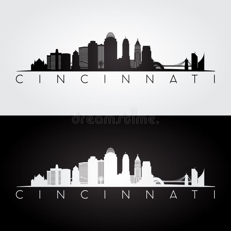 Cincinnati Skyline and Landmarks Silhouette Stock Vector - Illustration ...